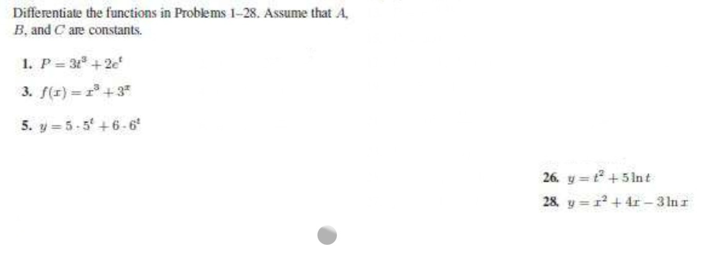 Solved Differentiate the functions in Problems 1-28. ﻿Assume | Chegg.com