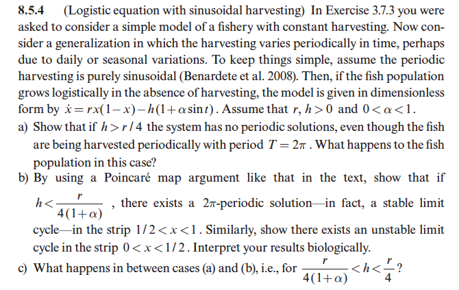 Solved 8.5.4 (Logistic equation with sinusoidal harvesting) | Chegg.com