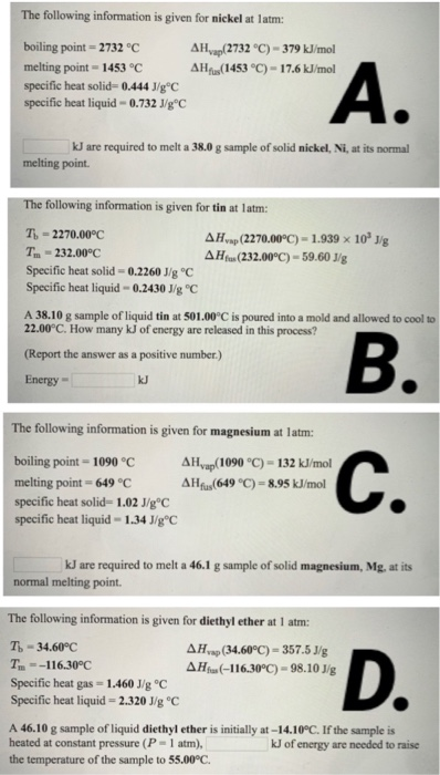 Solved The following information is given for nickel at | Chegg.com