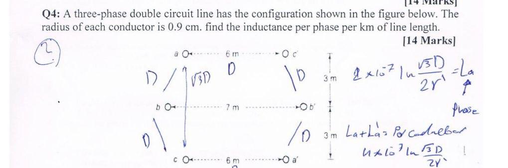 Solved VED la ) 131 Q4: A three-phase double circuit line | Chegg.com
