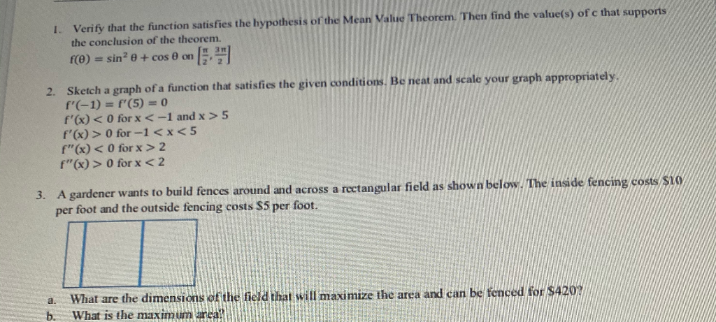 Solved 1. Verify that the function satisfies the hypothesis | Chegg.com