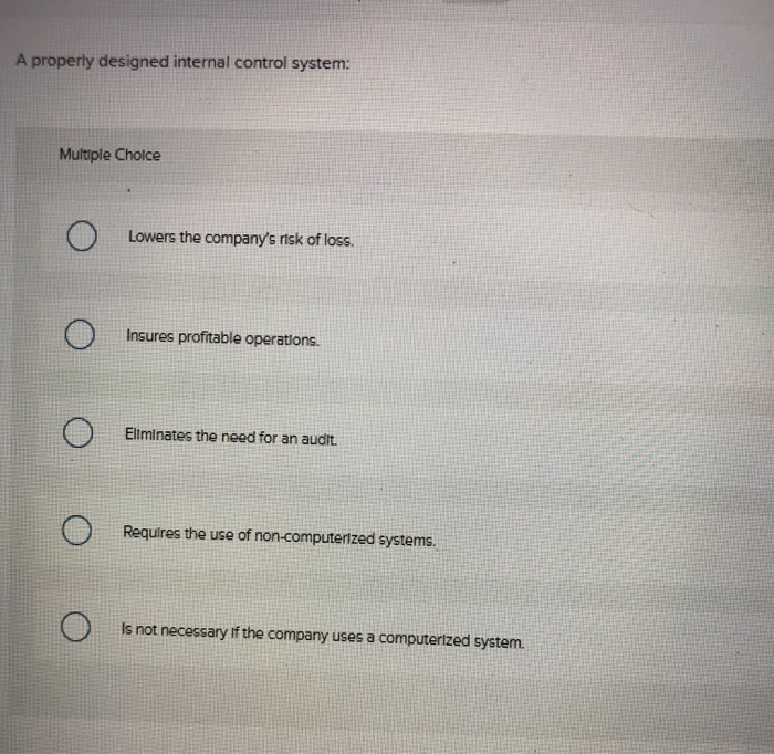 Solved A properly designed internal control system: Multiple | Chegg.com