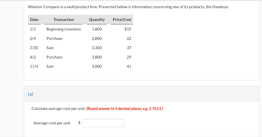 Solved Windsor Company is a multiproduct firm. Presented | Chegg.com