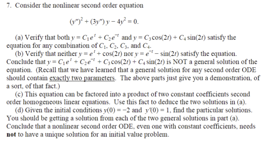 Solved 7. Consider the nonlinear second order equation | Chegg.com