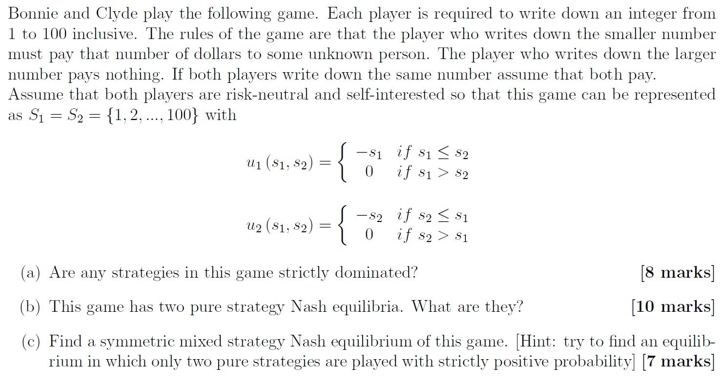 Solved Bonnie and Clyde play the following game. Each player | Chegg.com