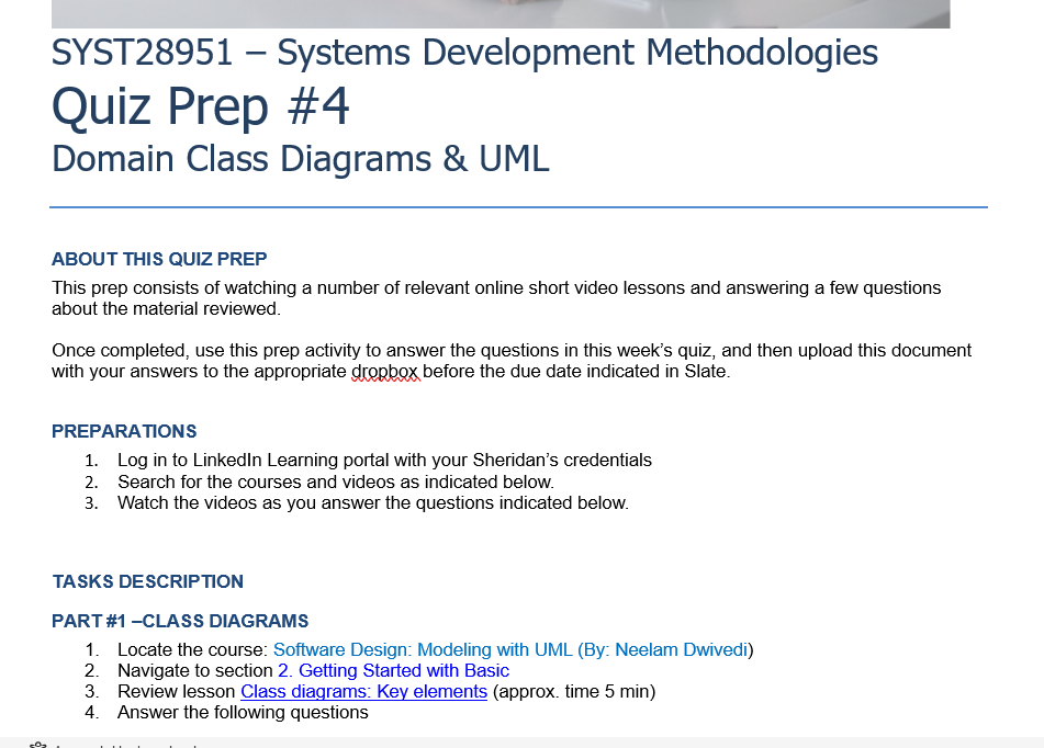 SYST28951 - Systems Development Methodologies Quiz | Chegg.com