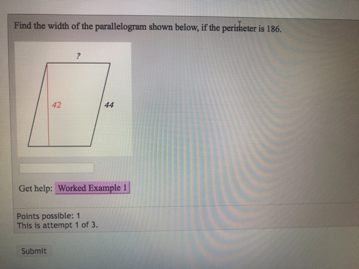 Solved Find the width of the parallelogram shown below, if | Chegg.com