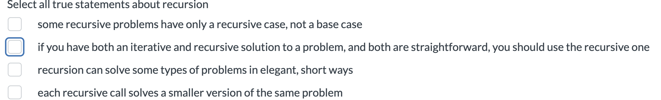 Solved Select all true statements about recursion some | Chegg.com