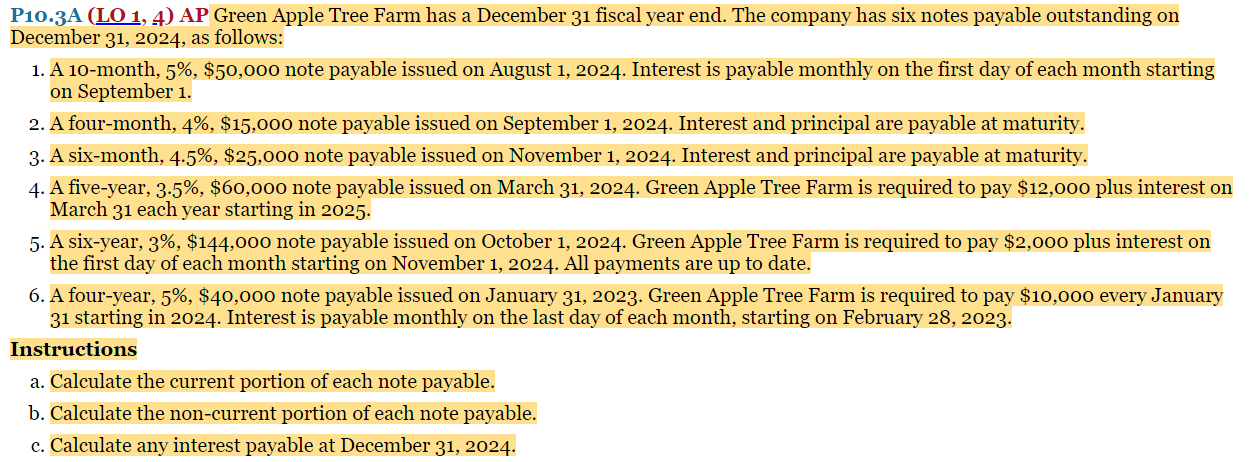 Solved P10.3A (LO1,4) AP Green Apple Tree Farm has a | Chegg.com