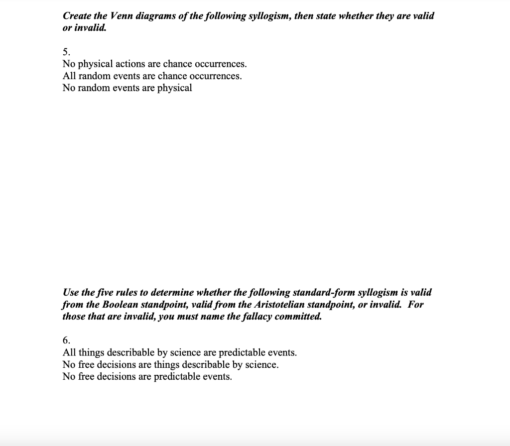 Create the Venn diagrams of the following syllogism, | Chegg.com