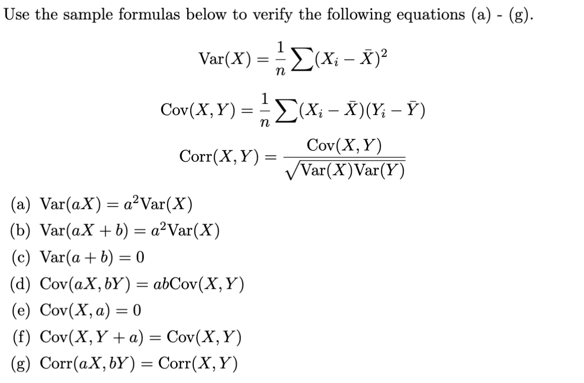 Solved Use the sample formulas below to verify the following | Chegg.com