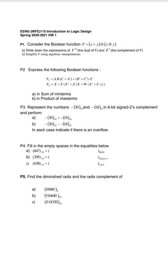 Solved EENG (INFE)115 Introduction to Logic Design Spring | Chegg.com
