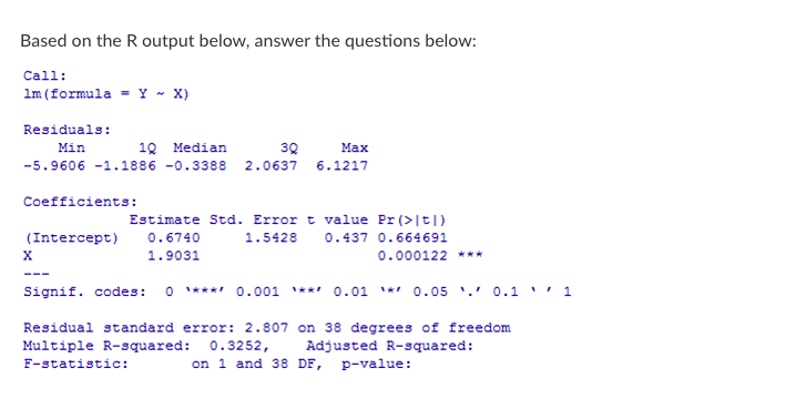 Solved Based on the R output below, answer the questions | Chegg.com