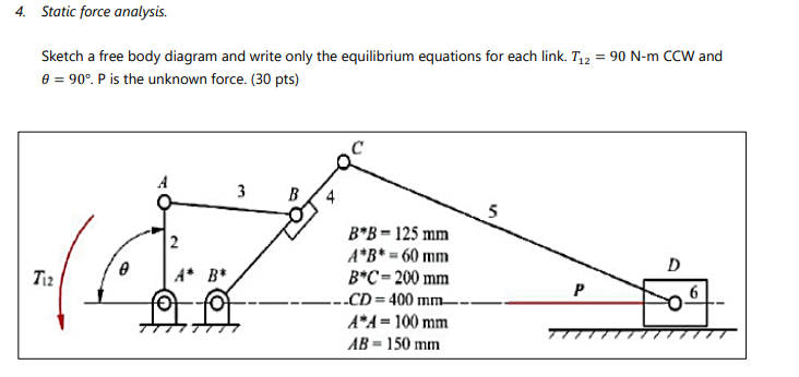 Solved Static force analysis. Sketch a free body diagram and | Chegg.com