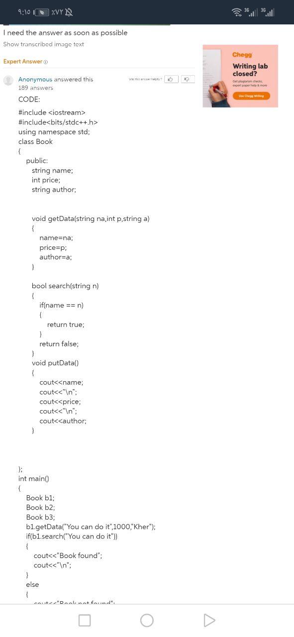 Solved ۹:۱۵ | ۷۲ I need the answer as soon as possible Show | Chegg.com