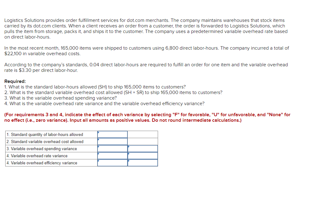 Solved Logistics Solutions provides order fulfillment | Chegg.com