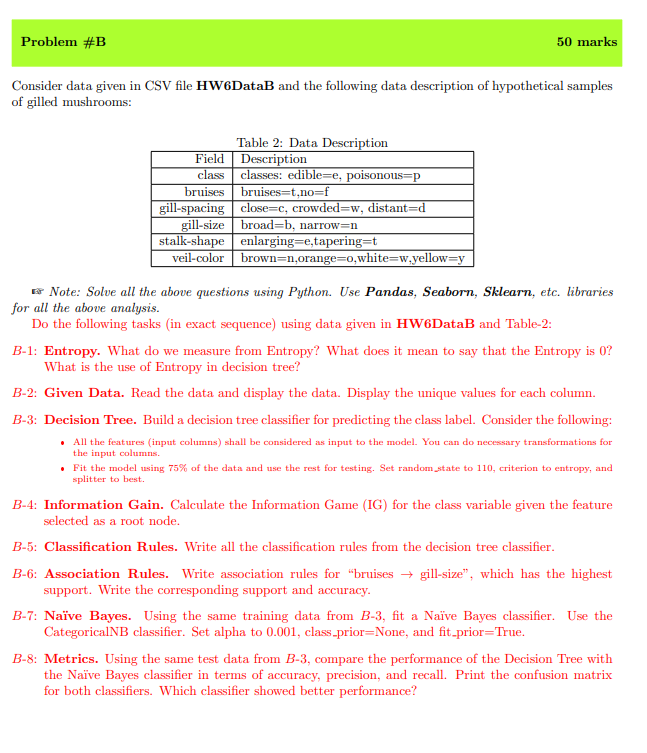 Solved Problem B 50 Marks Consider Data Given In Csv File 