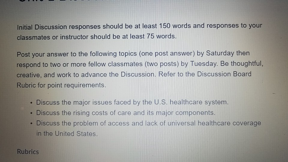 Solved Initial Discussion responses should be at least 150 | Chegg.com