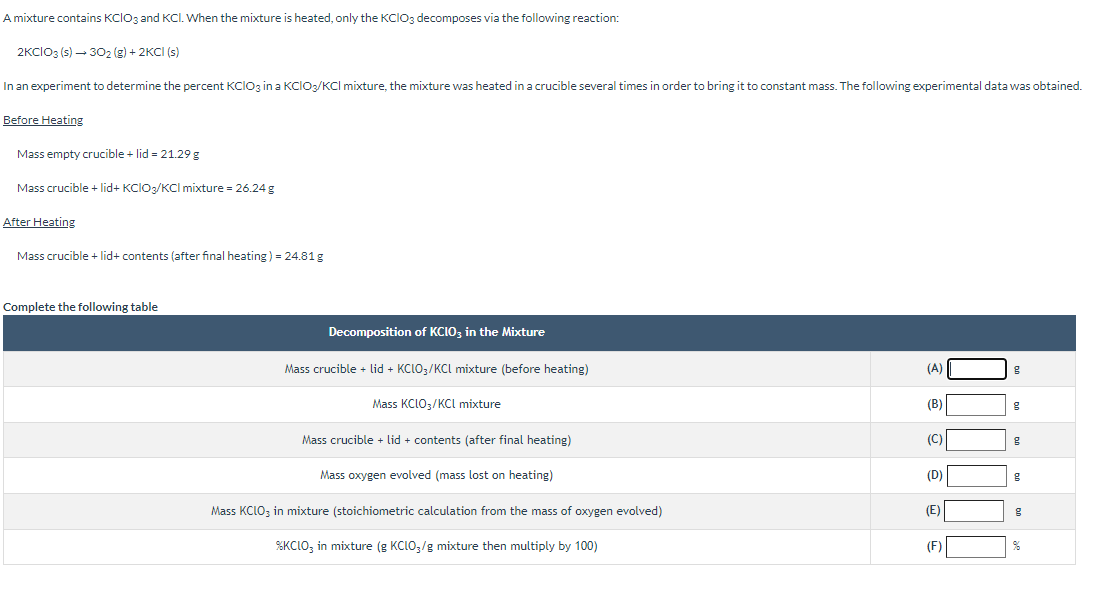 Solved A mixture contains KClO3 and KCl. When the mixture is | Chegg.com