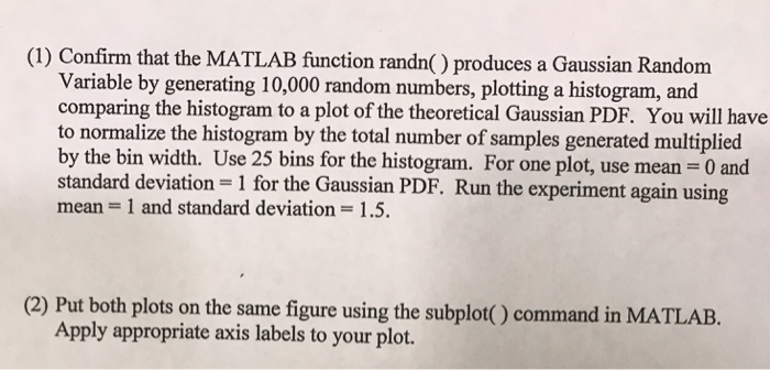 Solved (1) Confirm that the MATLAB function randn() produces | Chegg.com