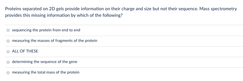 Solved Proteins separated on 2D gels provide information on | Chegg.com