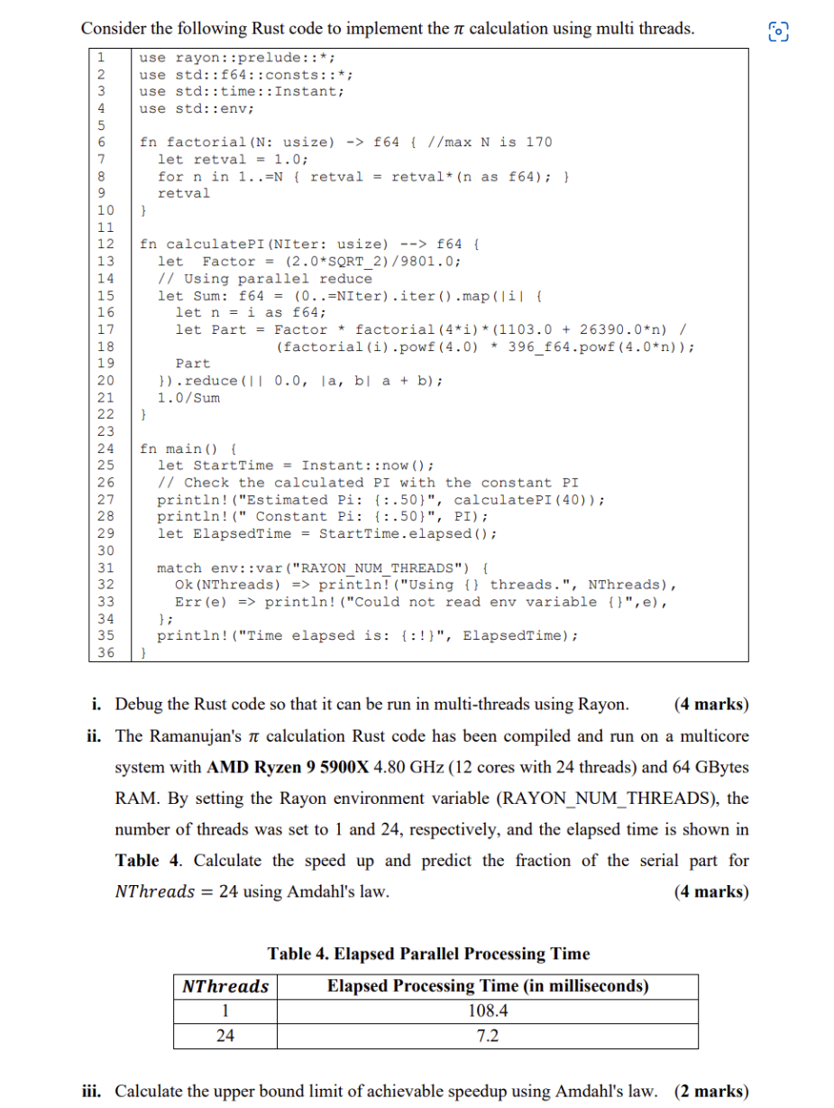 Solved Consider the following Rust code to implement the π | Chegg.com
