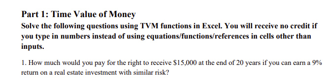 Solved Part 1: Time Value of Money Solve the following | Chegg.com