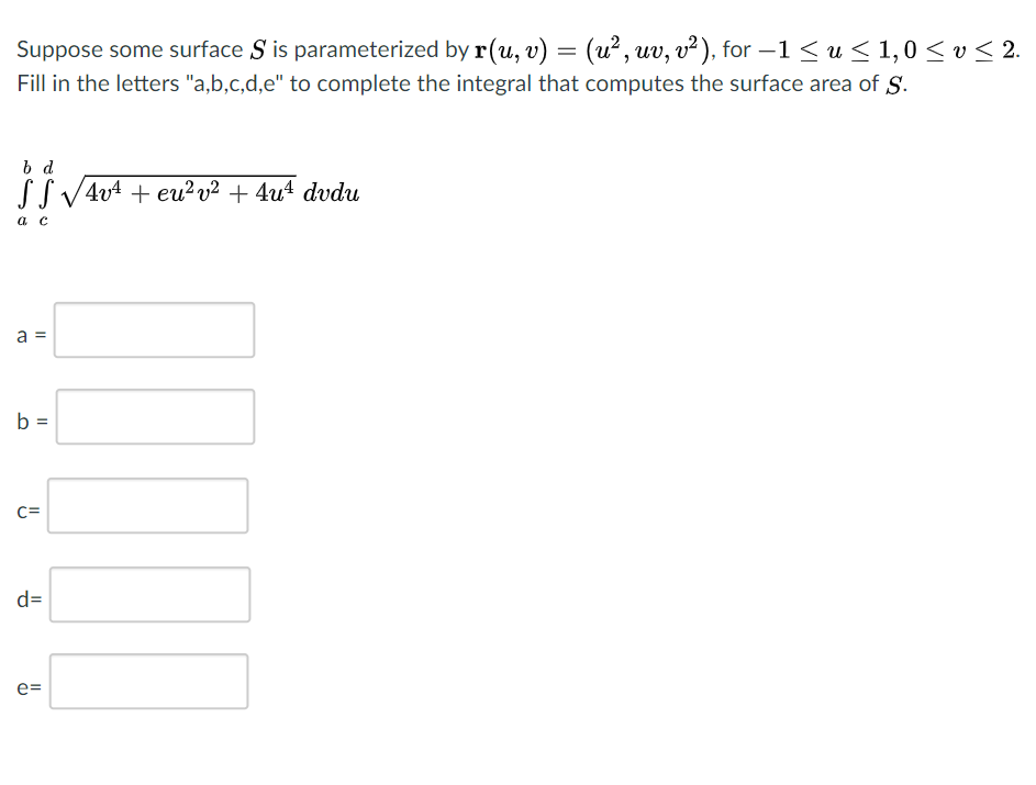 Solved Suppose some surface S is parameterized by r(u, v) = | Chegg.com