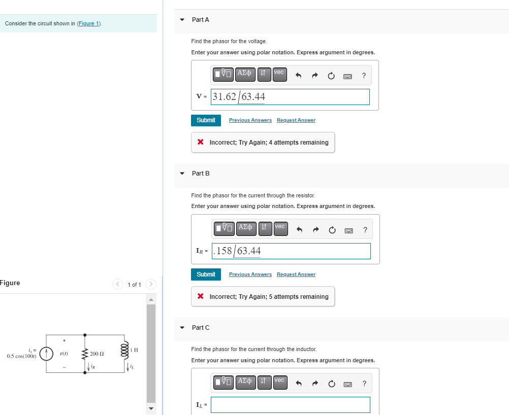 Solved Consider the circuit shown in Part A Find the phasor | Chegg.com