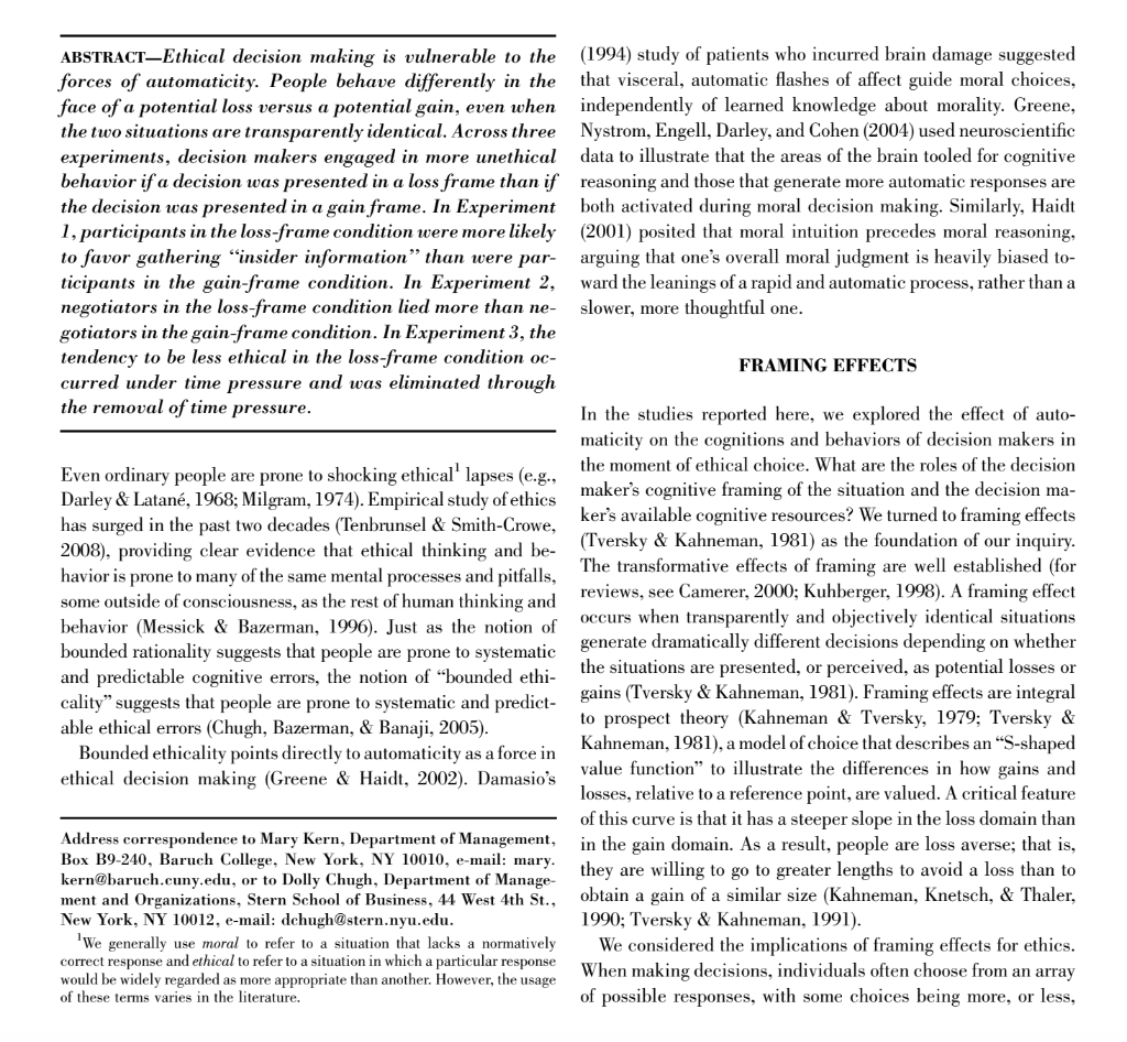 Research Article Bounded Ethicality The Perils of | Chegg.com