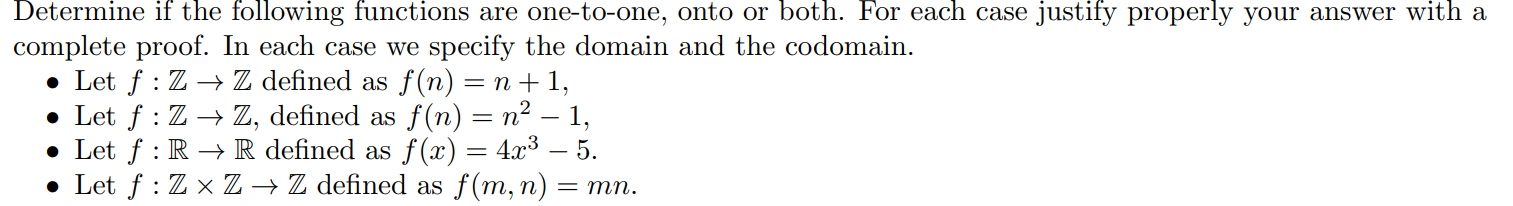 Solved Determine if the following functions are one-to-one, | Chegg.com