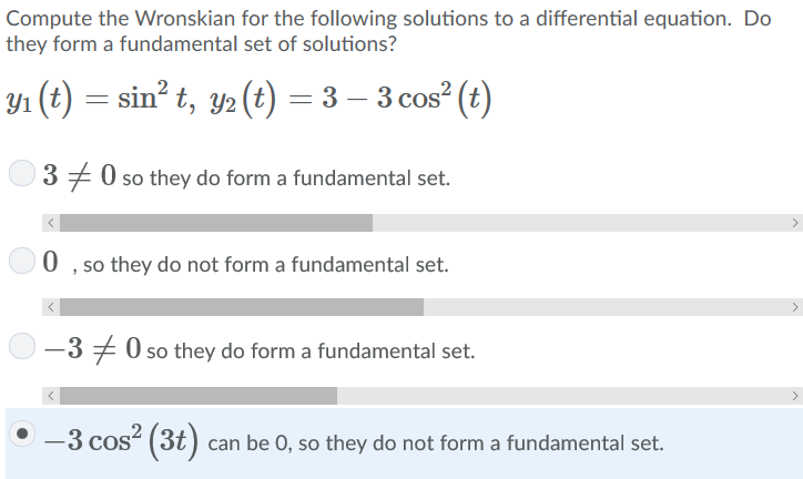 Solved Compute the Wronskian for the following solutions to | Chegg.com