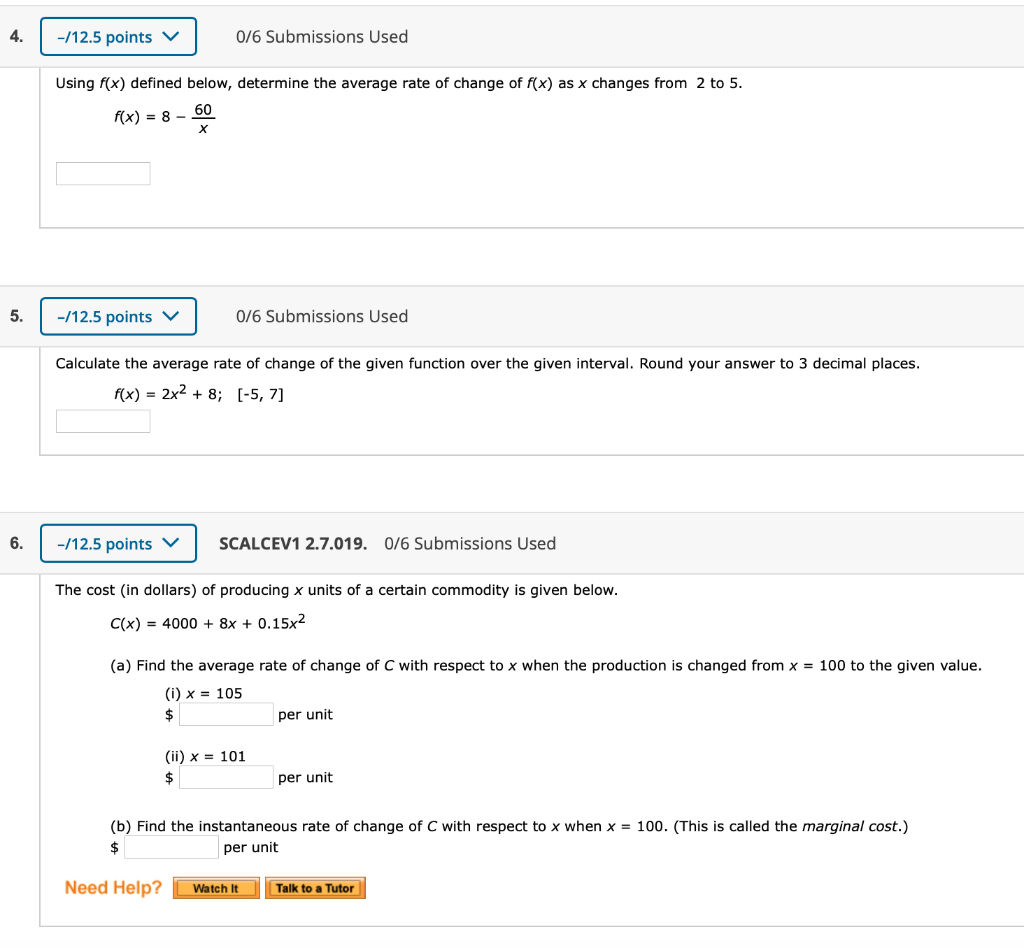 Solved -/12.5 points 0/6 Submissions Used My Notes Calculate | Chegg.com