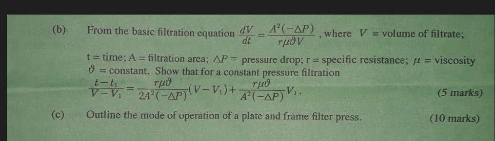 Solved (b) From the basic filtration equation | Chegg.com