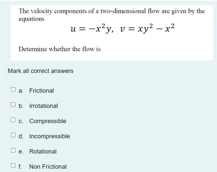 Solved The velocity components of a two-dimensional flow are | Chegg.com