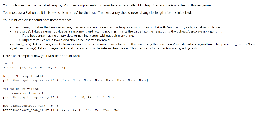 Solved class MinHeap: def __init__(self, length): | Chegg.com