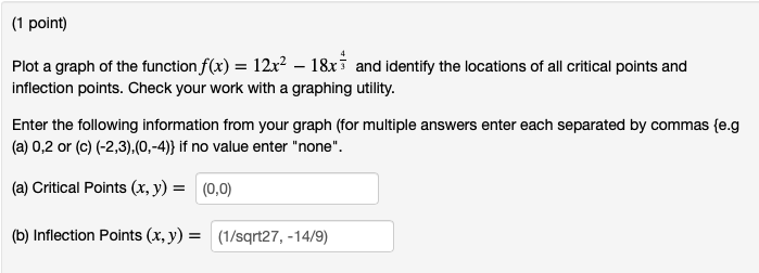 Solved (1 point) Plot a graph of the function f(x) = 12x2 – | Chegg.com