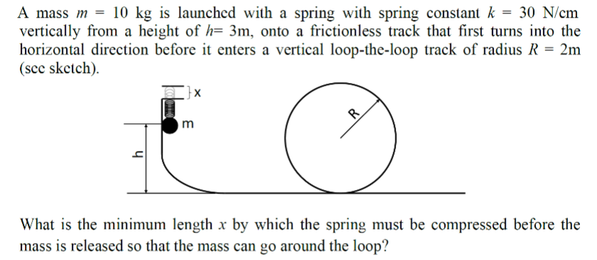 Solved A mass m=10 kg is launched with a spring with spring | Chegg.com