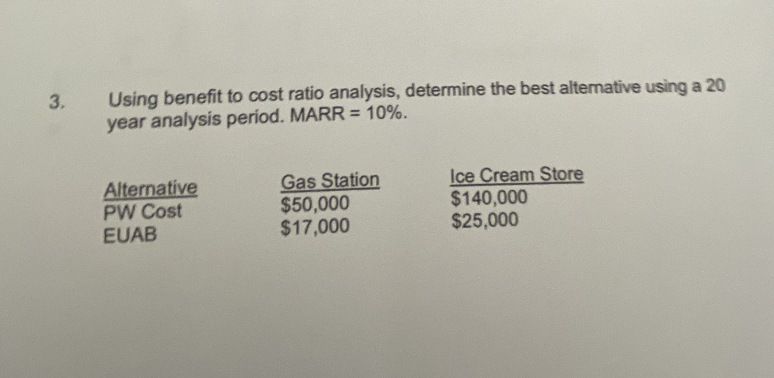 Solved Using benefit to cost ratio analysis, determine the | Chegg.com