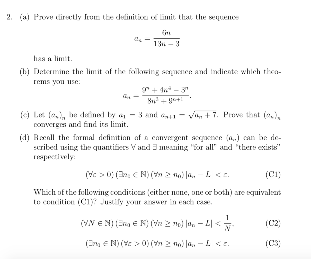 Solved (a) Prove directly from the definition of limit that | Chegg.com