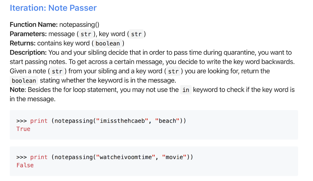 Solved Iteration: Note Passer Function Name: notepassing() | Chegg.com