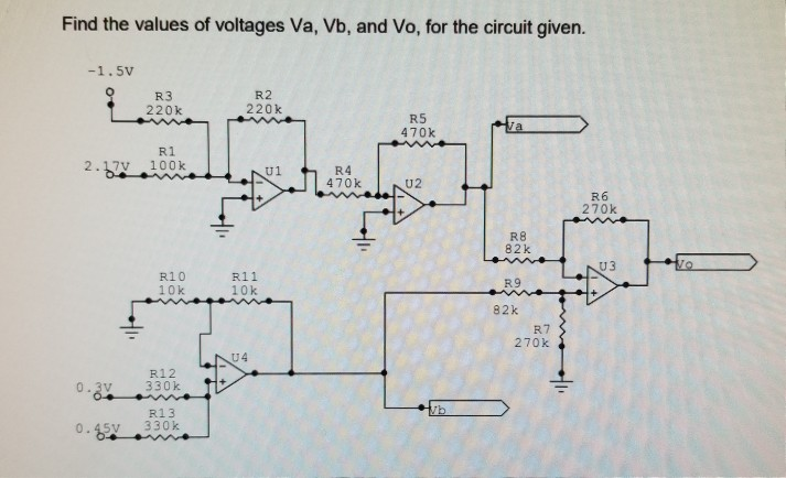 Solved Find the values of voltages Va, Vb, and Vo, for the | Chegg.com