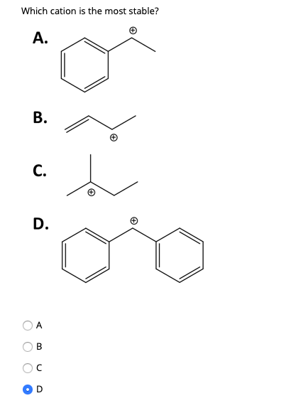 Solved Which cation is the most stable? oo 0 0 0 0 | Chegg.com