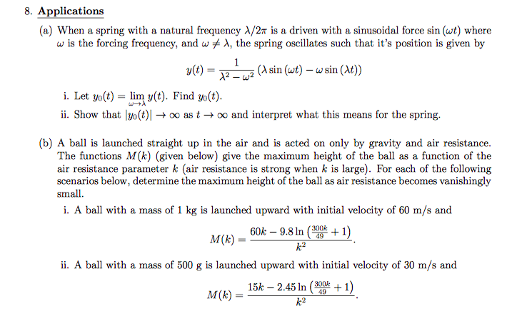 Solved 8. Applications (a) When a spring with a natural | Chegg.com