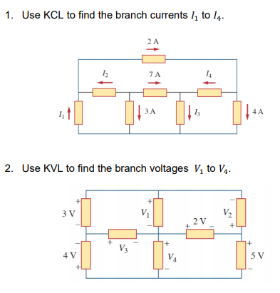 Solved 1. Use KCL to find the branch currents 1 to 14. 2A 12 | Chegg.com