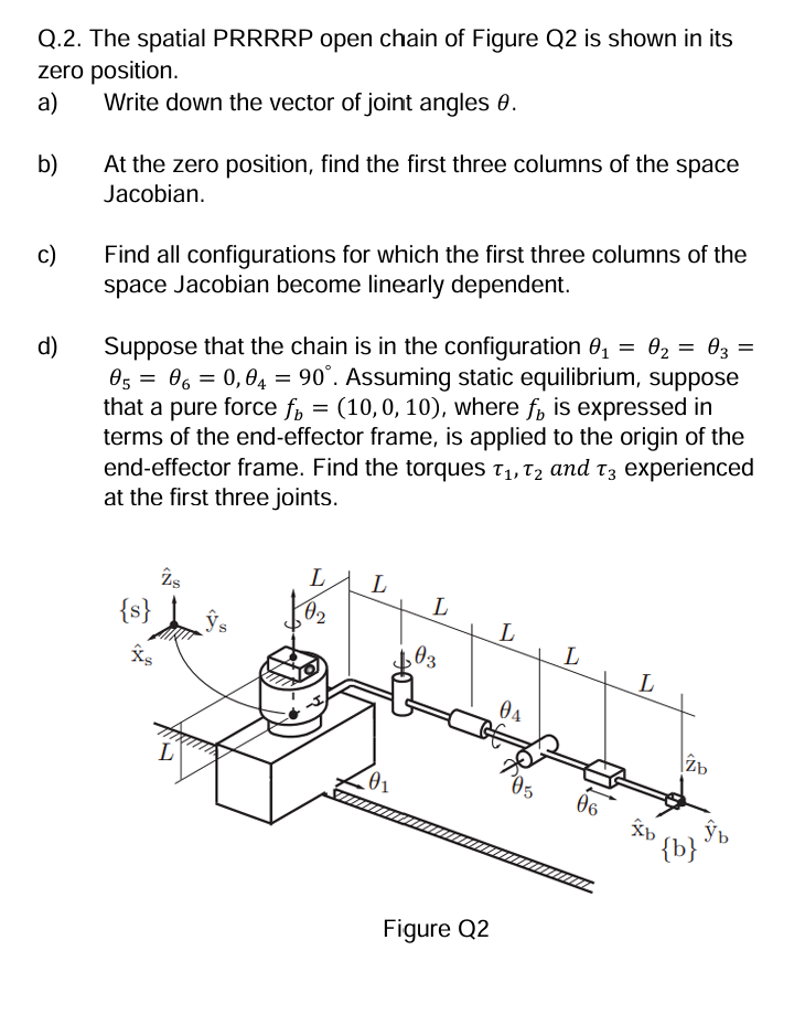 Q.2. ﻿The spatial PRRRRP ﻿open chain of ﻿Figure Q2 is | Chegg.com