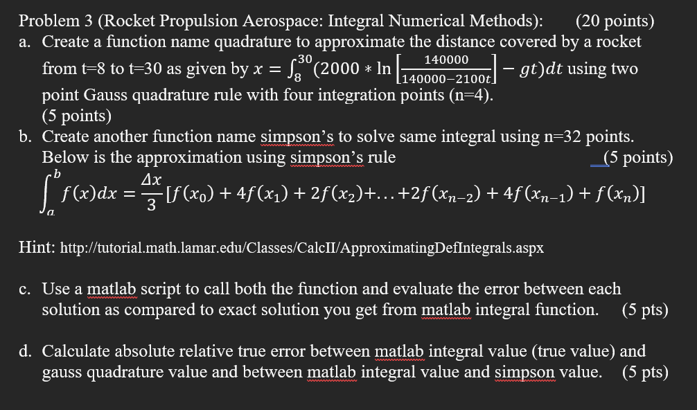 Solved Problem 3 (Rocket Propulsion Aerospace: Integral | Chegg.com