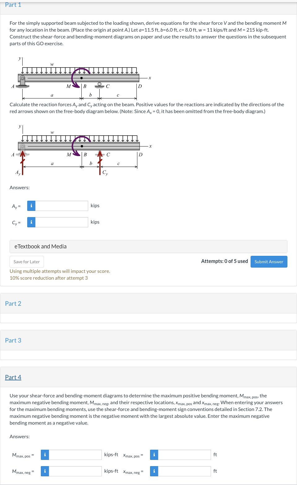 [Solved]: part 4 pls!!! For the simply supported beam subje