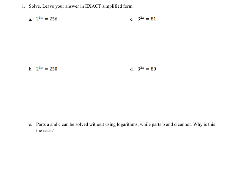 Solved 1. Solve. Leave your answer in EXACT simplified form. | Chegg.com