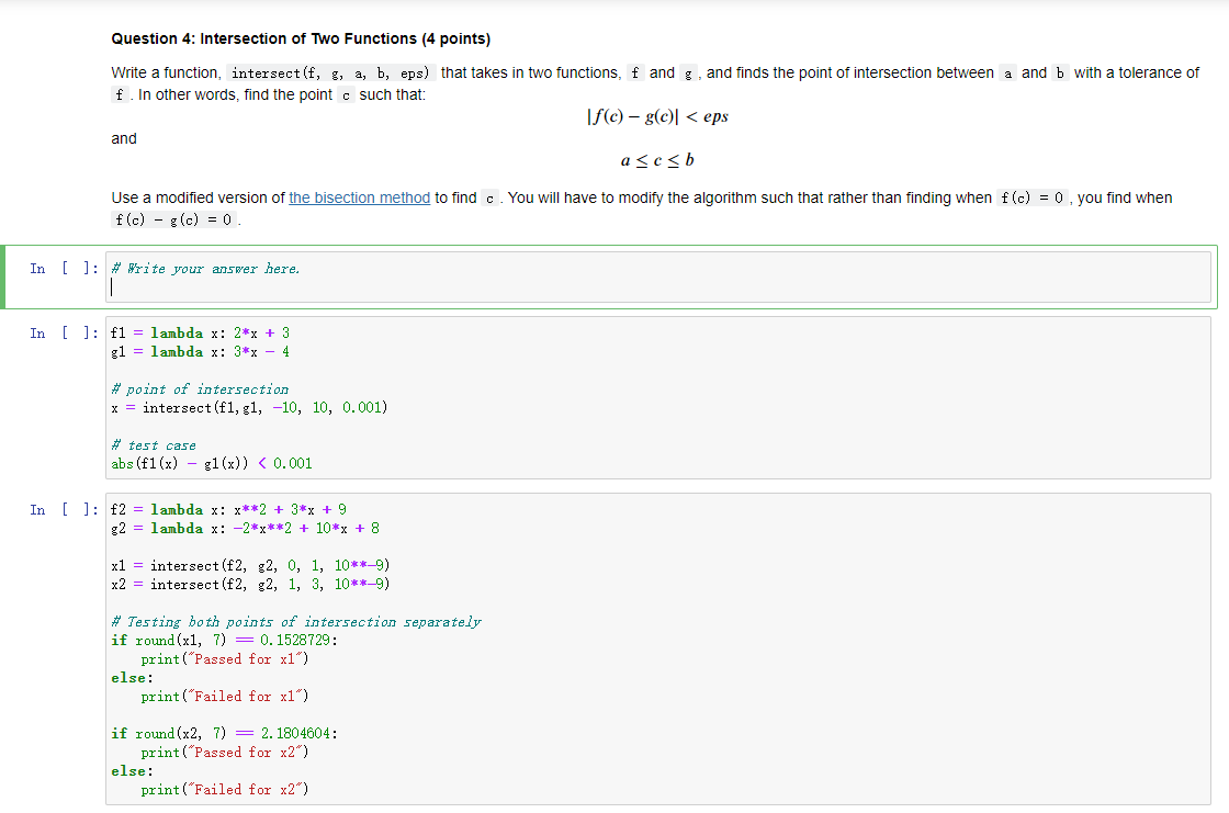 Solved Question 4: Intersection of Two Functions (4 points) | Chegg.com